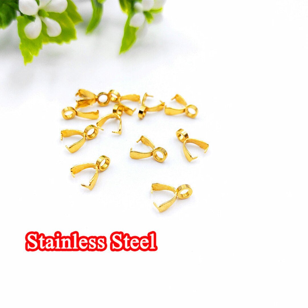 10pcs Pinch Pendant Bail, 18k Gold Plated 316 Stainless Steel, Gold ...