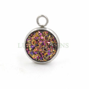 20pcs 12mm Druzy Charms, Gold Druzy Pendants, Round Stainless Steel ...