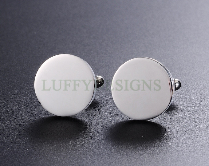 Silver Cufflinks Blank Round French Cuff Link Bezel Setting Match 16mm ...