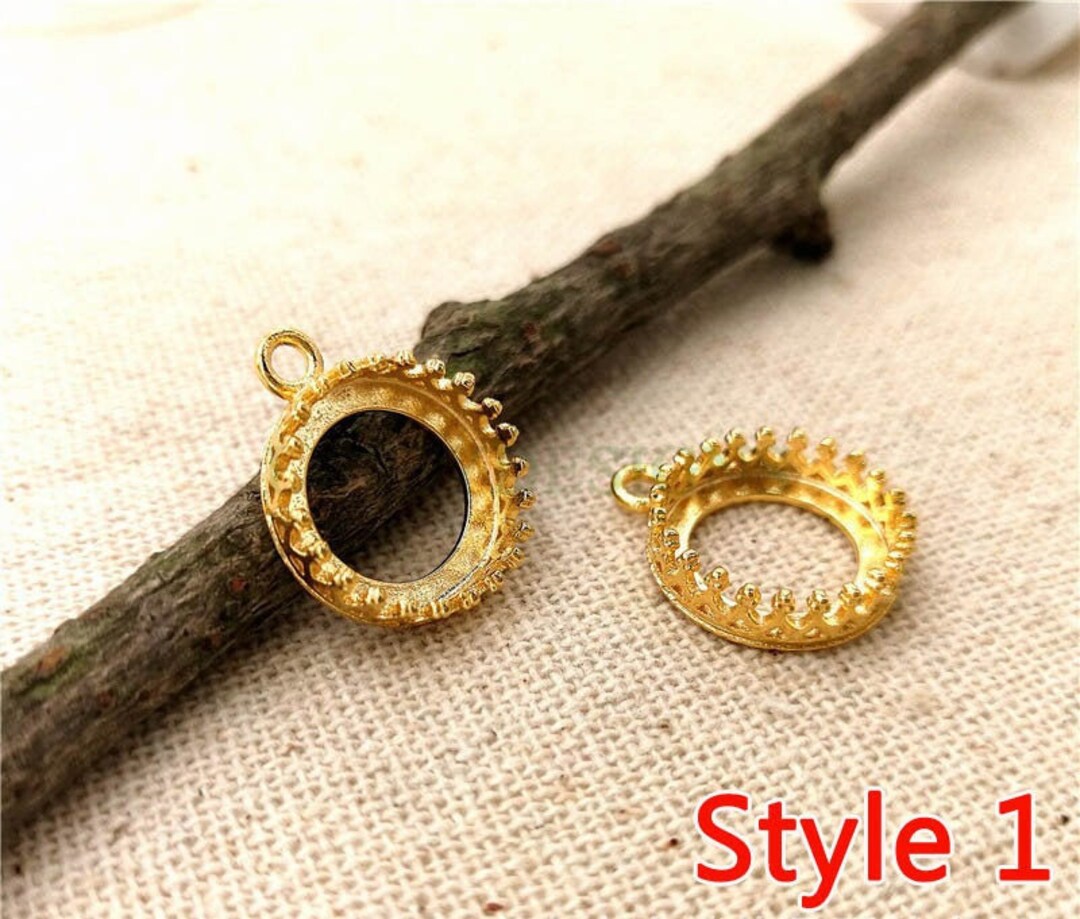 10pcs Round Crown Bezel Cup, Silver /24K Gold Plated Brass, Blank Bezel ...
