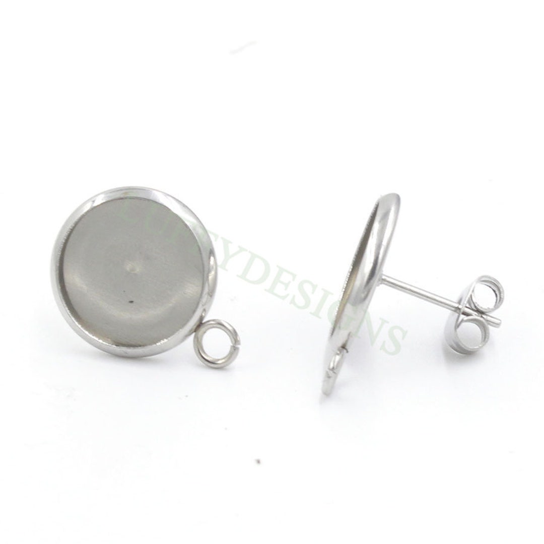 50pcs Earring Posts Studs With a Loop, Stainless Steel Ear Studs, Round ...