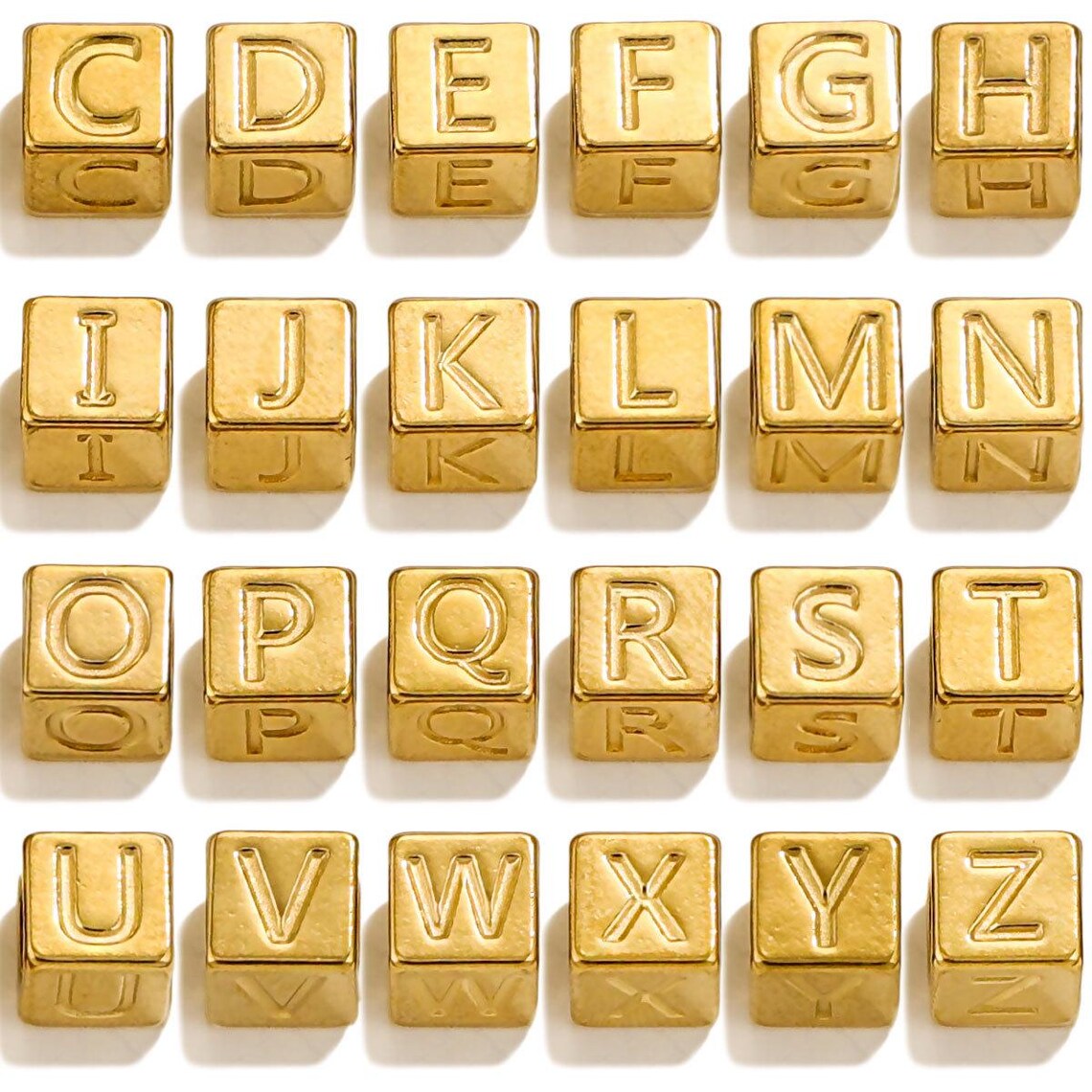Cube Letter Charms 7mm, Uppercase Alphabet Charm, Gold Letter Charm, 26 ...