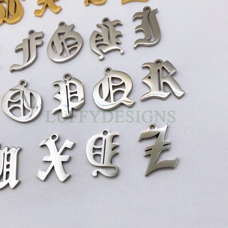 Gothic Letter Charm Alphabet Charm Gold Letter Charm 26 - Etsy
