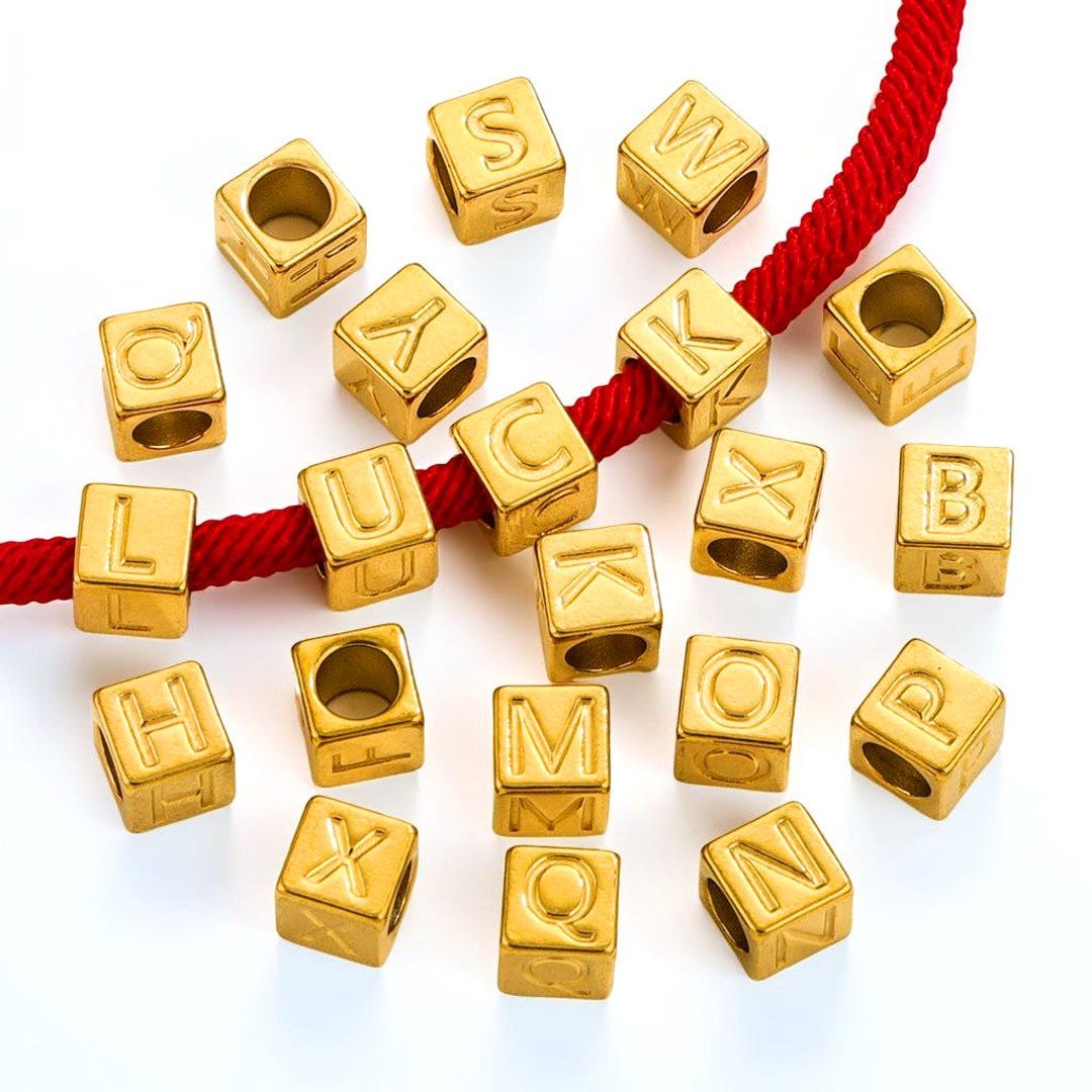 Cube Letter Charms 7mm, Uppercase Alphabet Charm, Gold Letter Charm, 26 ...