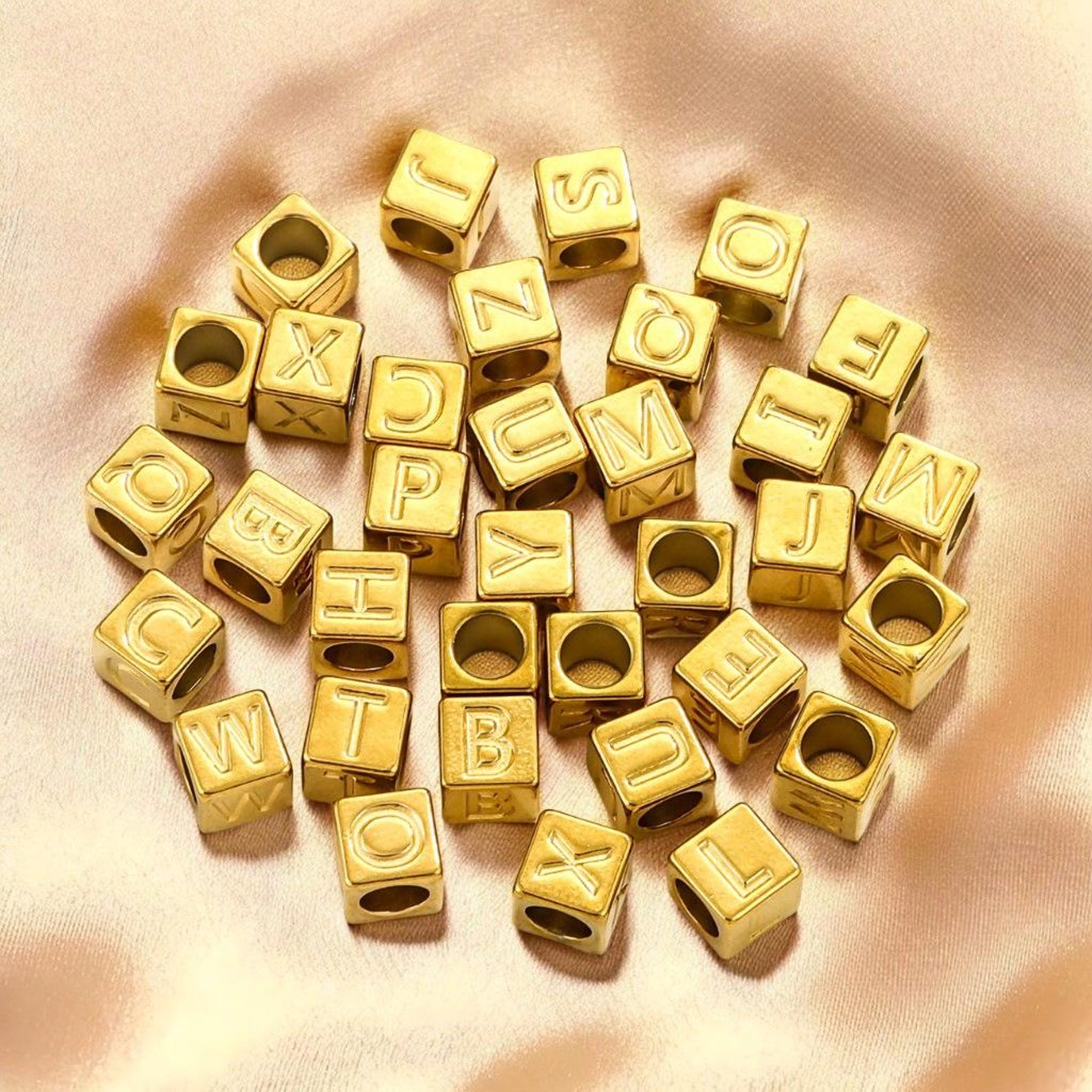 Cube Letter Charms 7mm, Uppercase Alphabet Charm, Gold Letter Charm, 26 ...