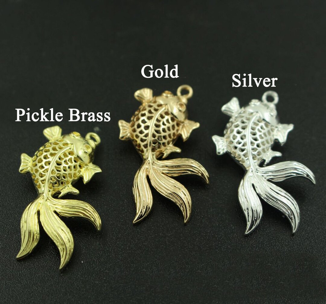 5pcs Goldfish Charm, 3D Golden Fish Charms, Nature Charms, Hollow ...