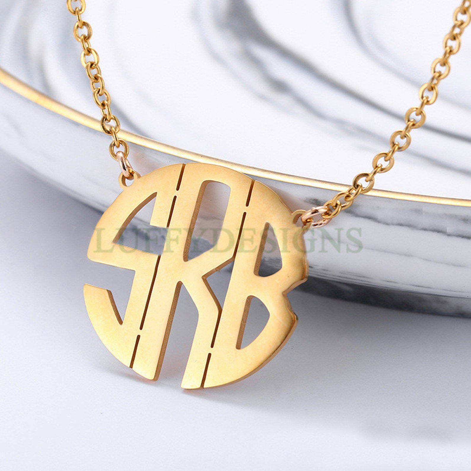 Gold Monogram Necklace, 3 Initials Monogram Necklace, Personalized Name ...