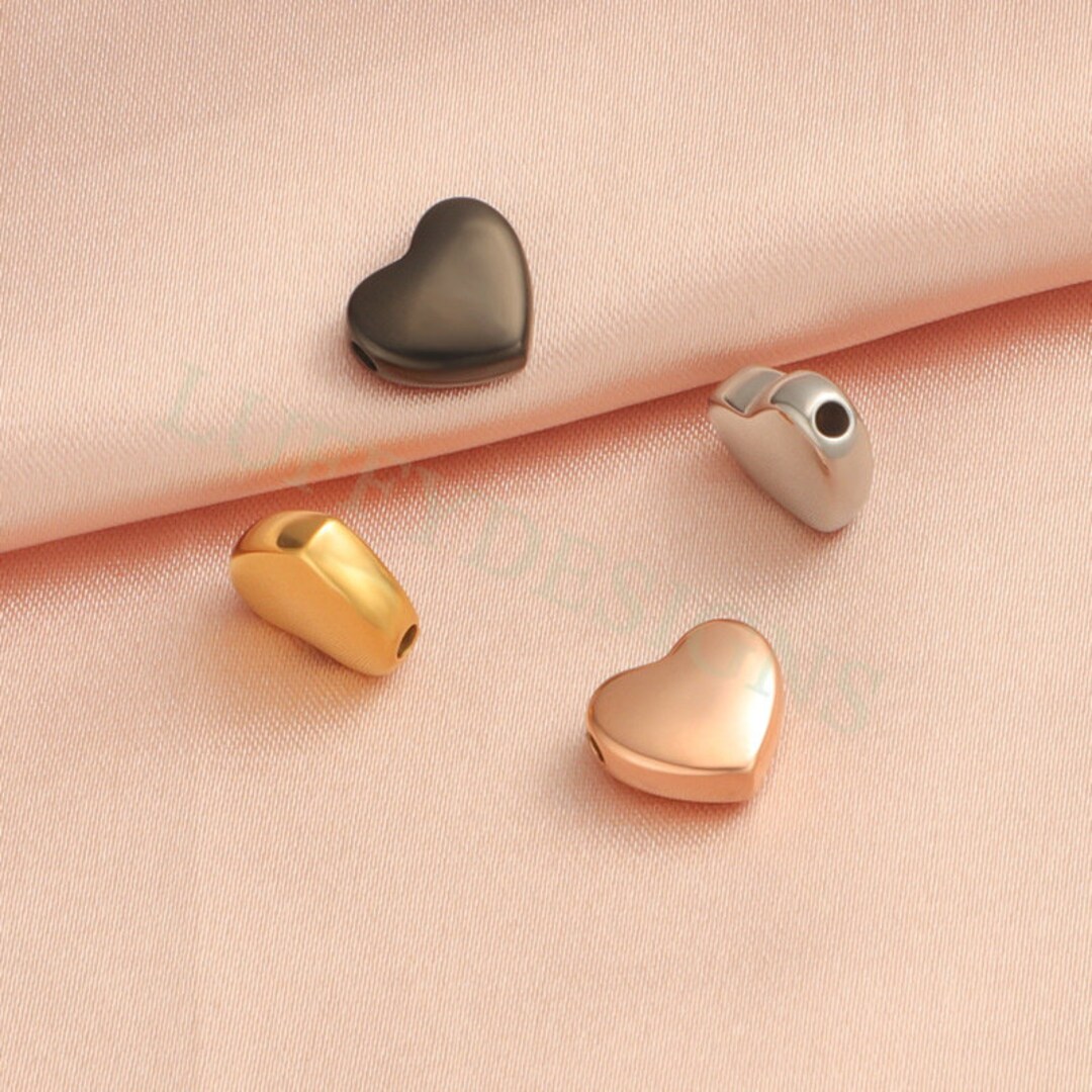 10pcs 3D Heart Charms 10mm, Gold Stainless Steel Heart, Heart Beads ...