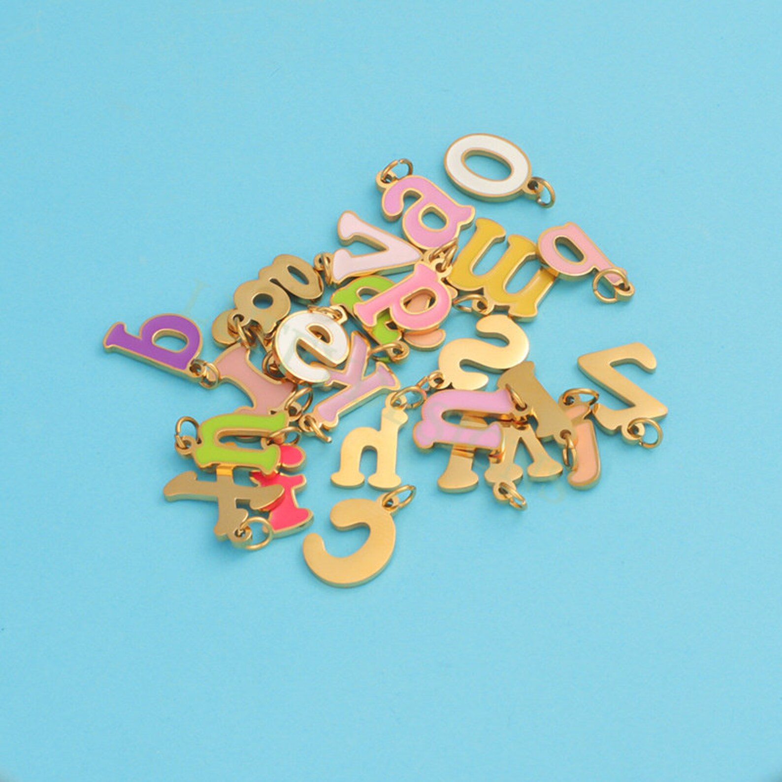 Colorful Letter Charms 12x8mm, Alphabet Charms Pendant, Gold Lowercase ...