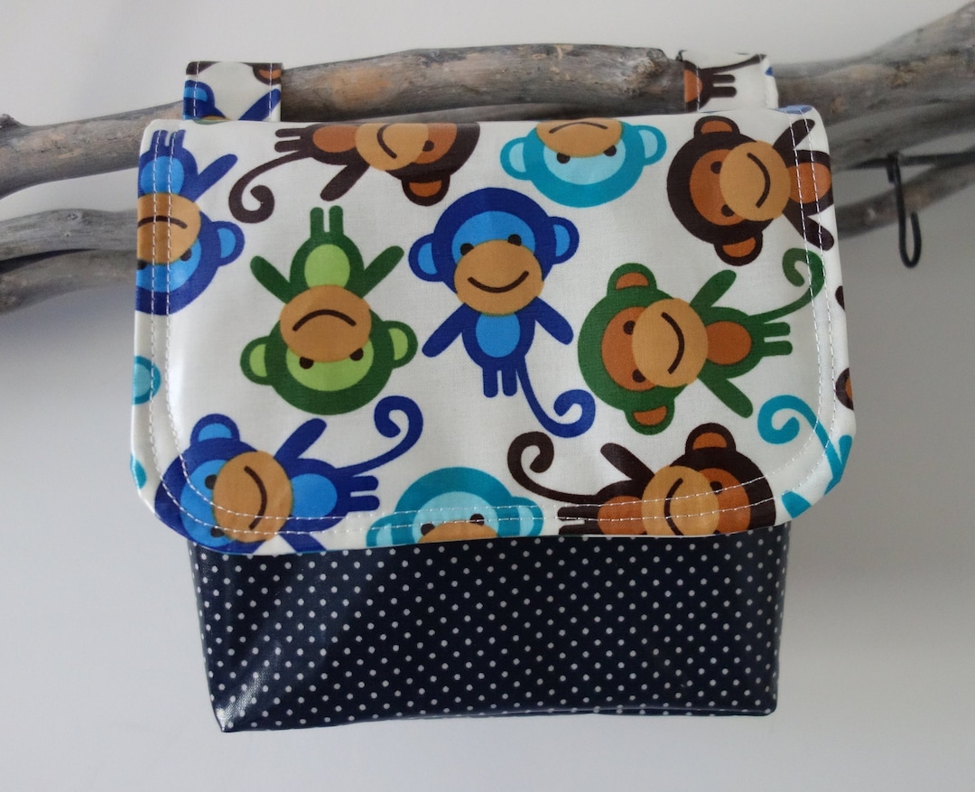 Waterproof Handlebar Bag With Flap and Desired Name, Monkeys Dark Blue ...