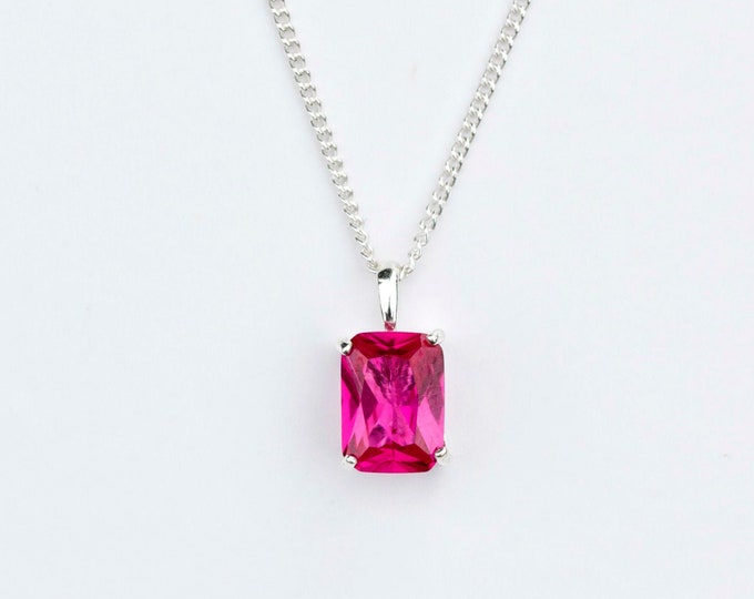 Ruby Necklace Lab Grown 8 X6mm Rectangle Ruby Pendant Silver Valentines ...