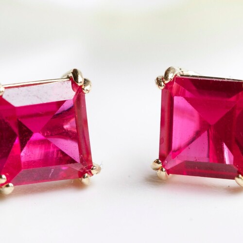 Lab Ruby Earrings Stud Silver | Etsy