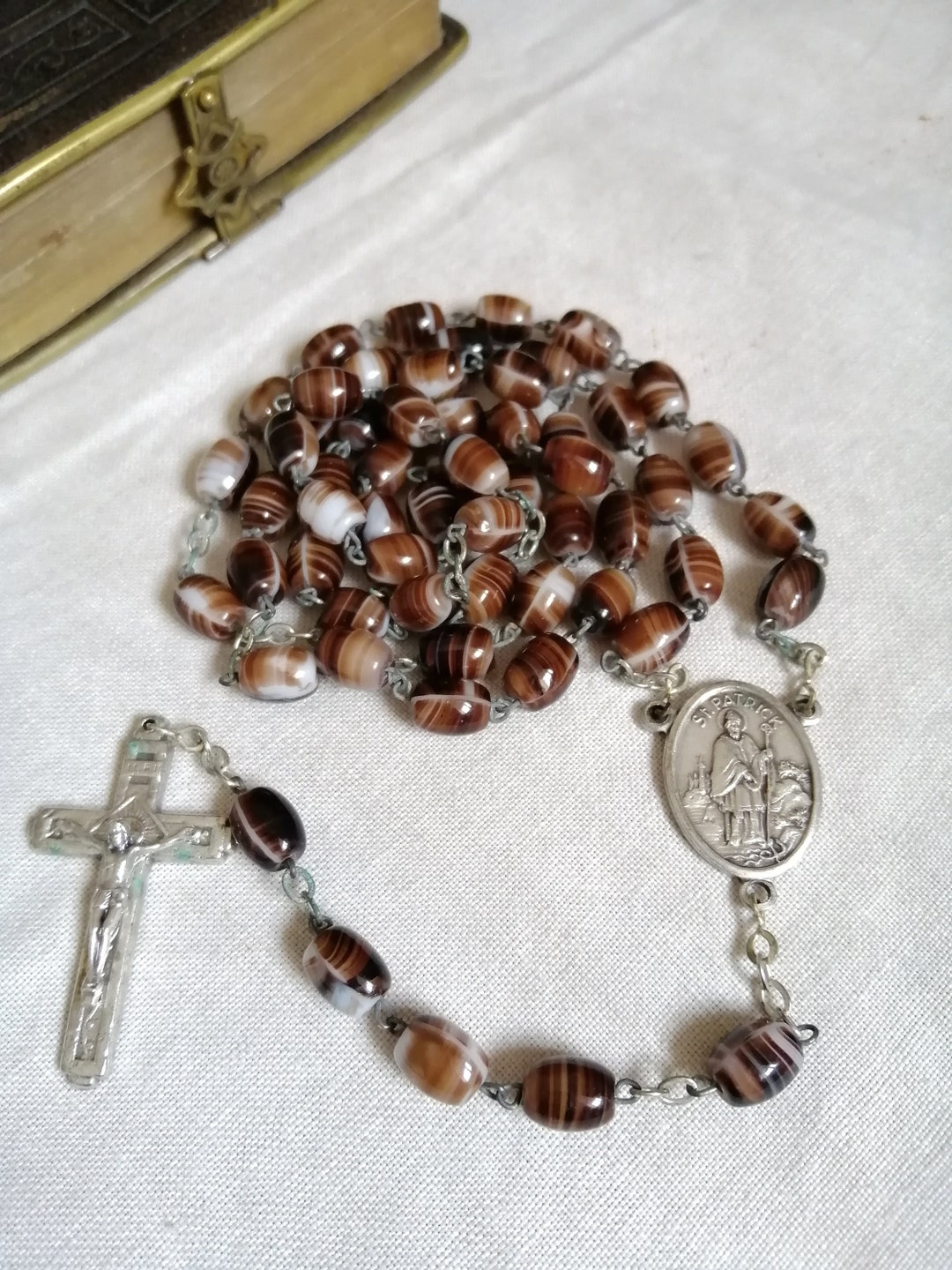 Vintage Rosary St Patrick Medal Prayer Beads 21" Rosary Religious ...