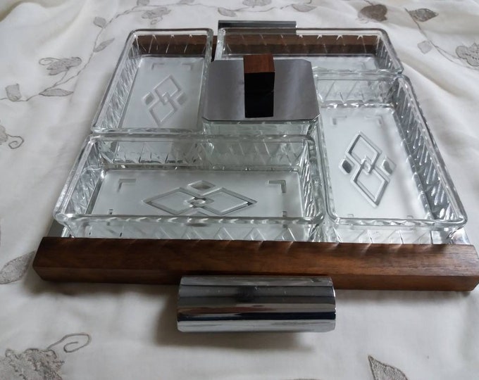 Rare Art Deco Mirror Tray With Glass Dipping Dishes Antique French Bar ...