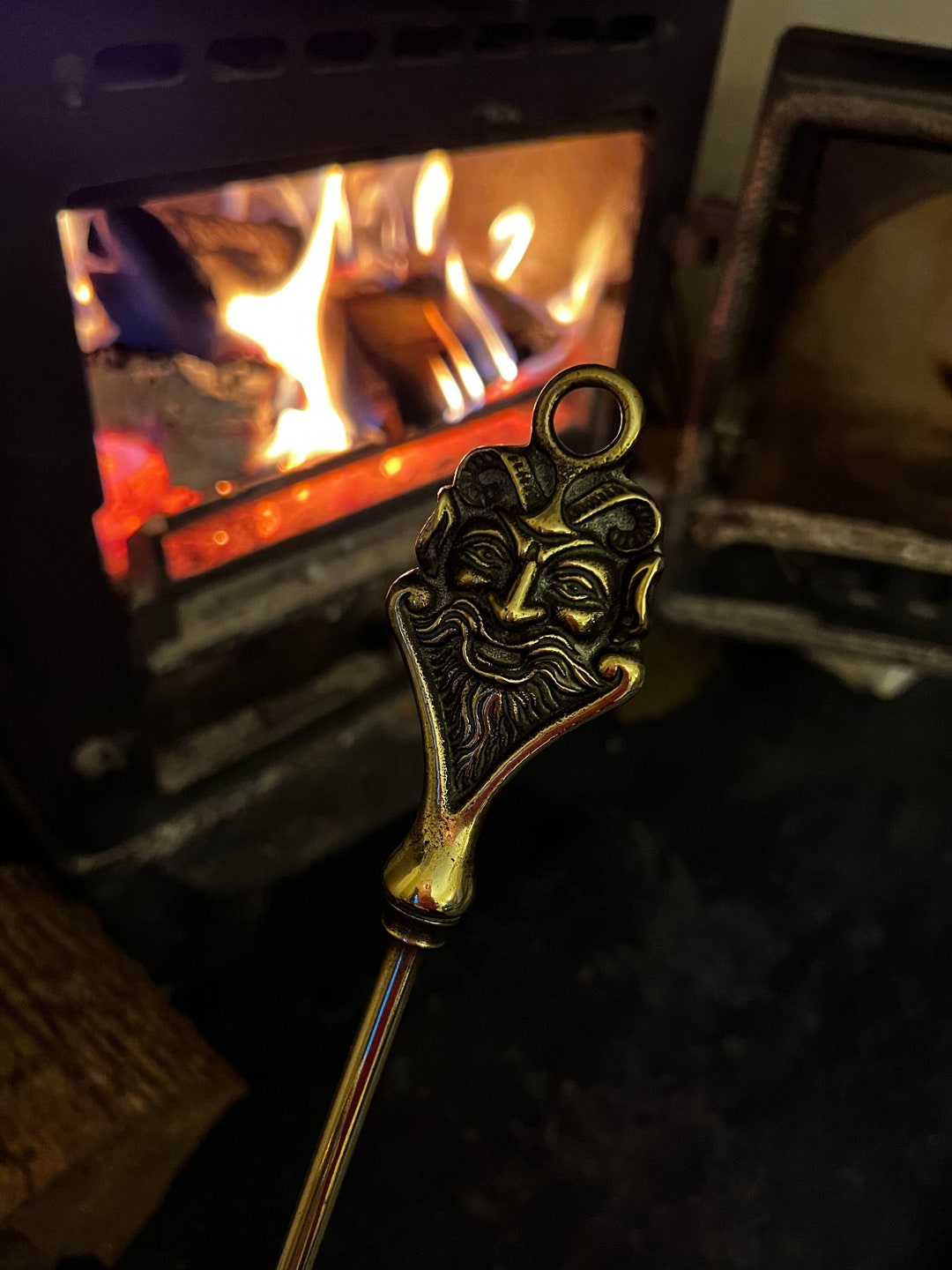 Vintage Brass Toasting Fork English Brass Green Man Hanging Fork ...