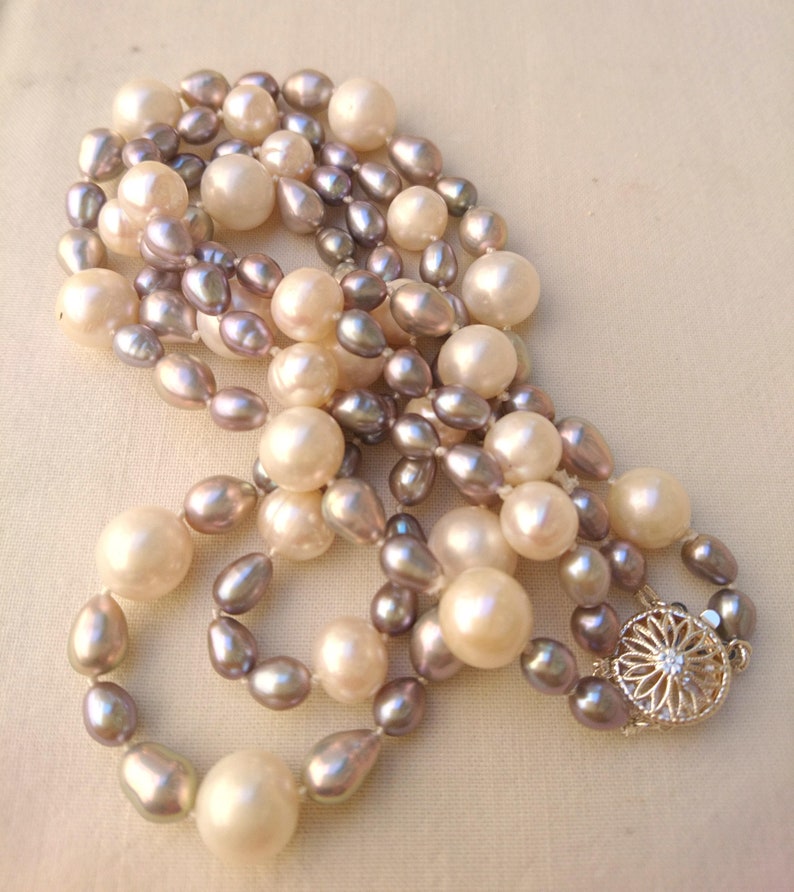 Real Pearl Necklace Double Strand Freshwater Pearls 23 Etsy