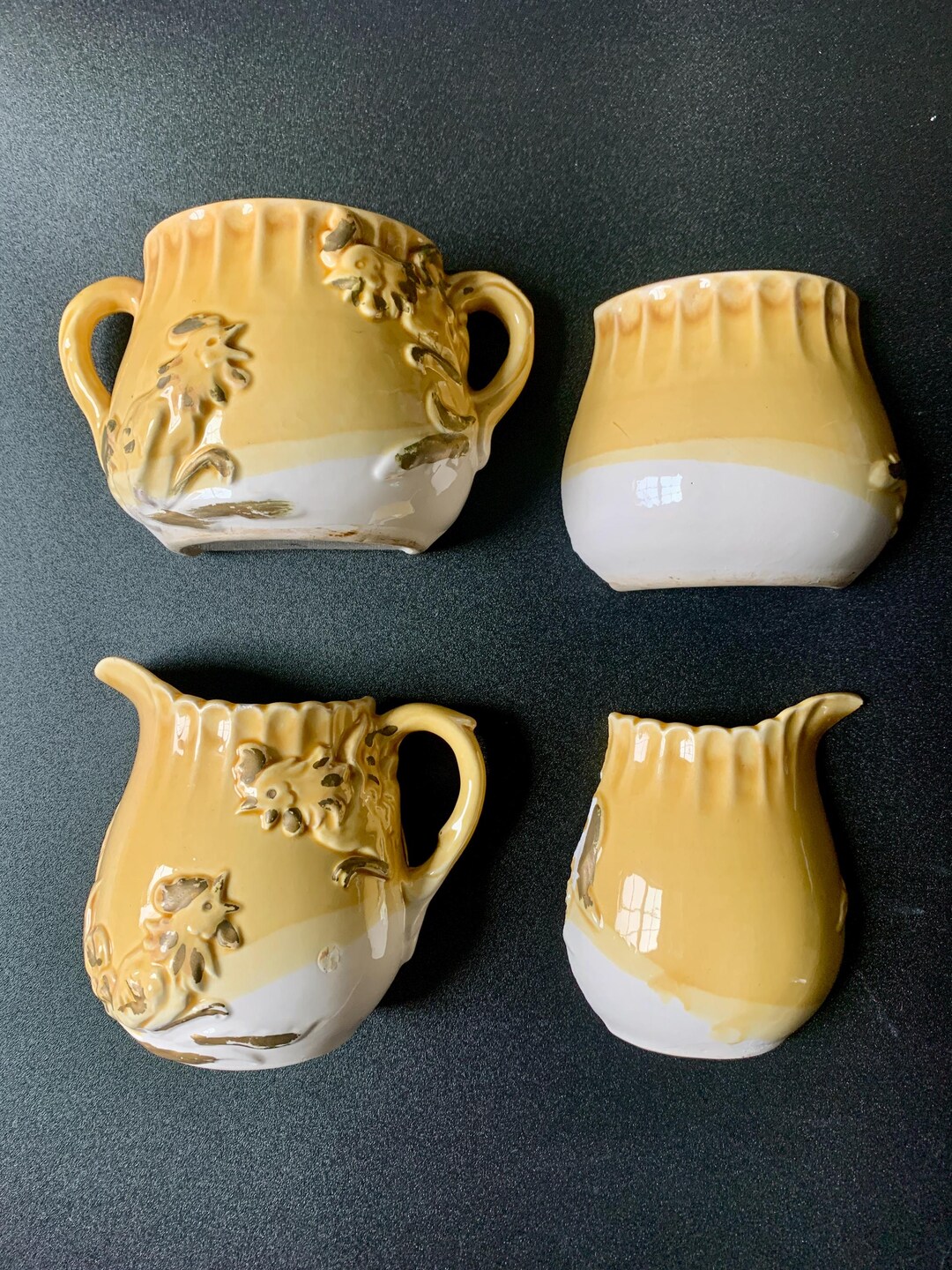 Butter Yellow Creamer and Sugar Bowl Cut in Half for Mosaic Making ...