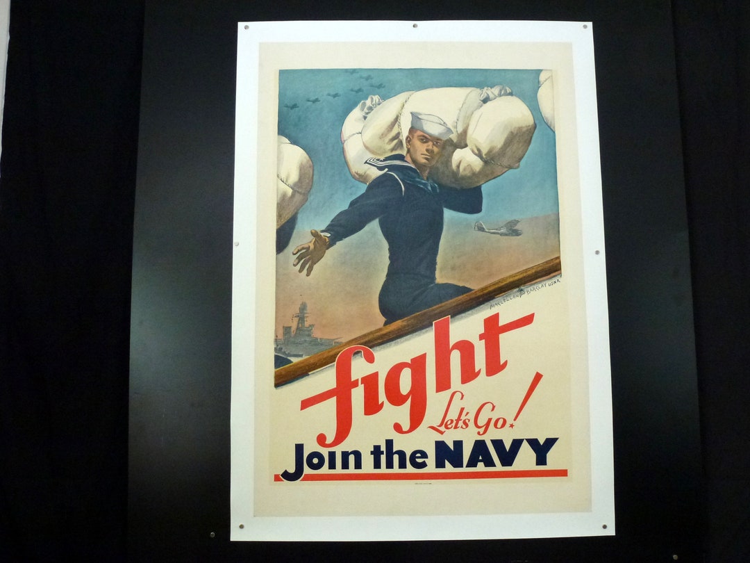 Original World War II Mccelland Barclay USN Recruiting Poster "fight ...