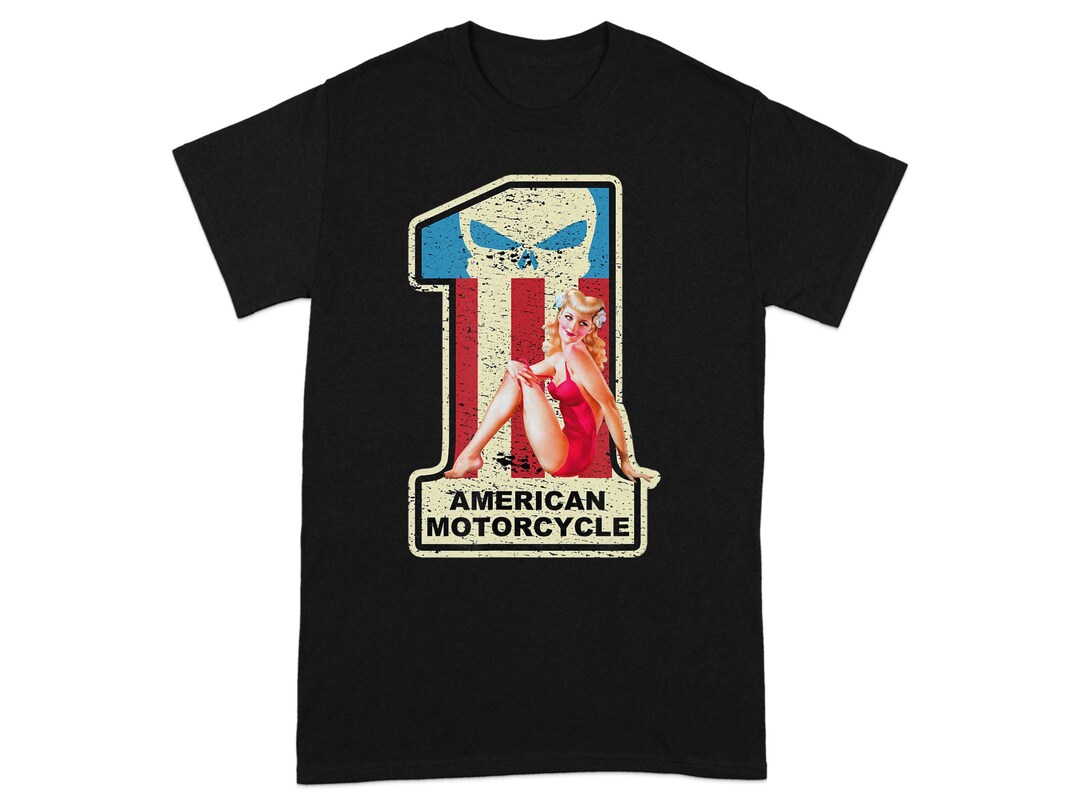 Retro American Motorcycle Pin Up Girl T Shirt Vintage Biker Art Tee 4399