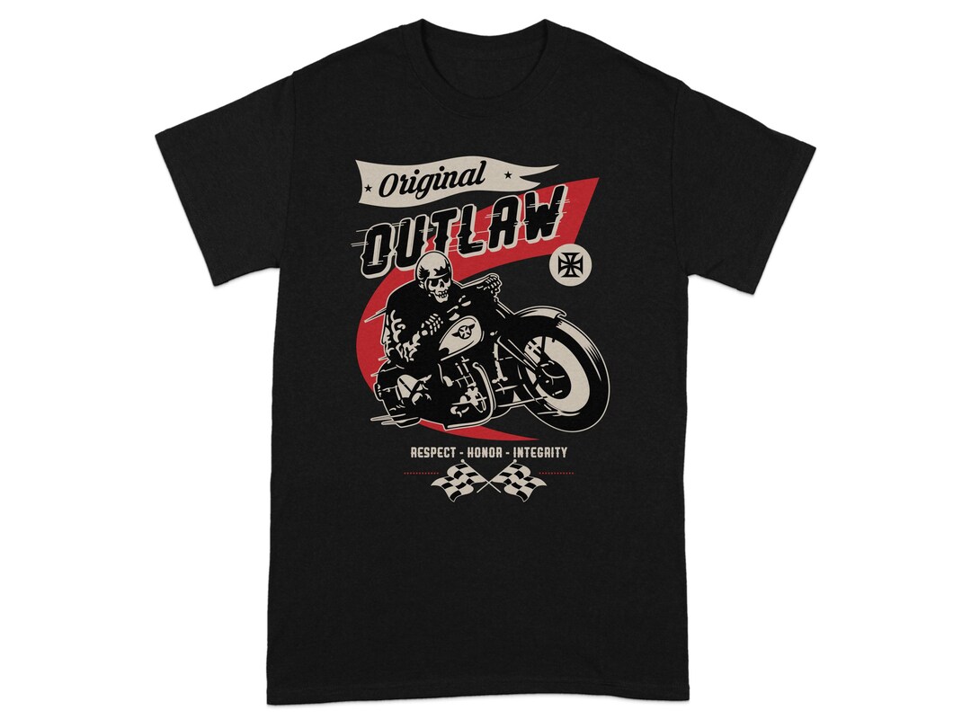 Original Outlaw Biker Graphic Tee, Skull Motorcycle Rider Design, Retro ...
