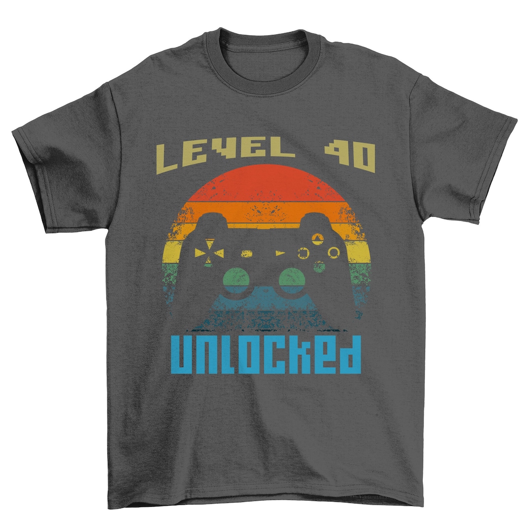 Gamer Level 40 Unlocked 40th Controller Sunset Birthday Gift Logo ...