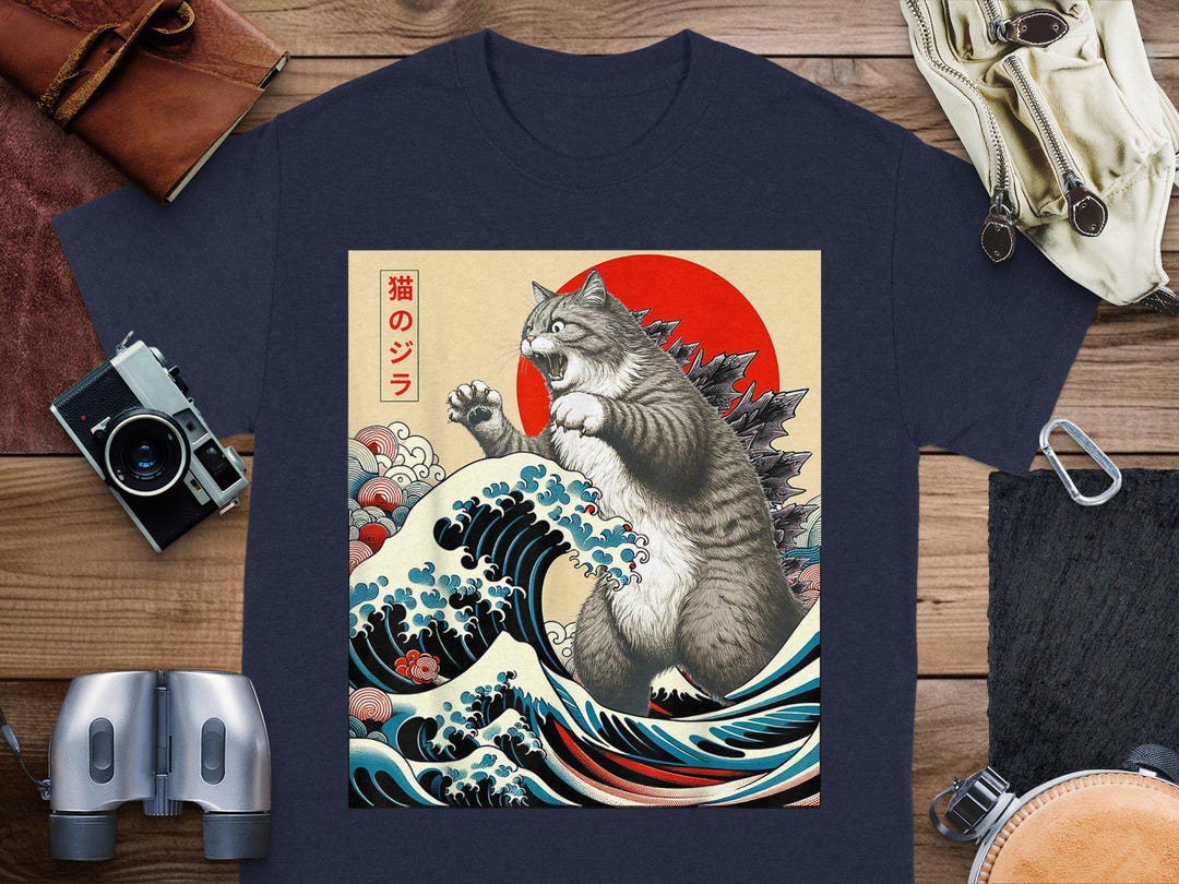 Funny Catzilla T-shirt, Cool Japanese Art Tee, Unique Cat Lover Gift ...
