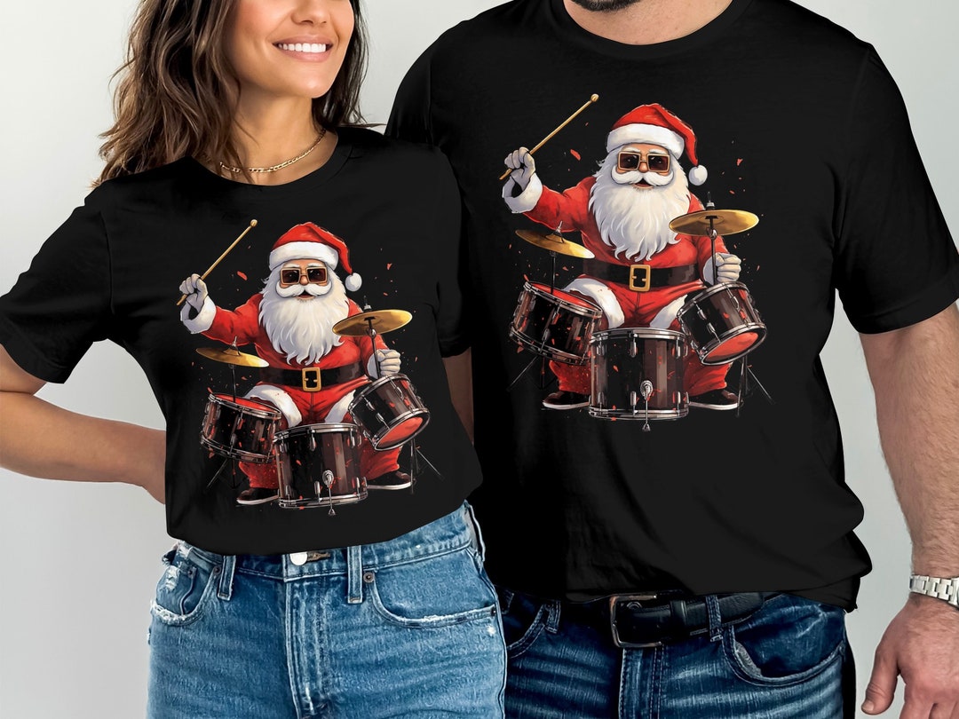Drummer Santa Playing Drums Funny Christmas Drummer Xmas T-shirt T ...