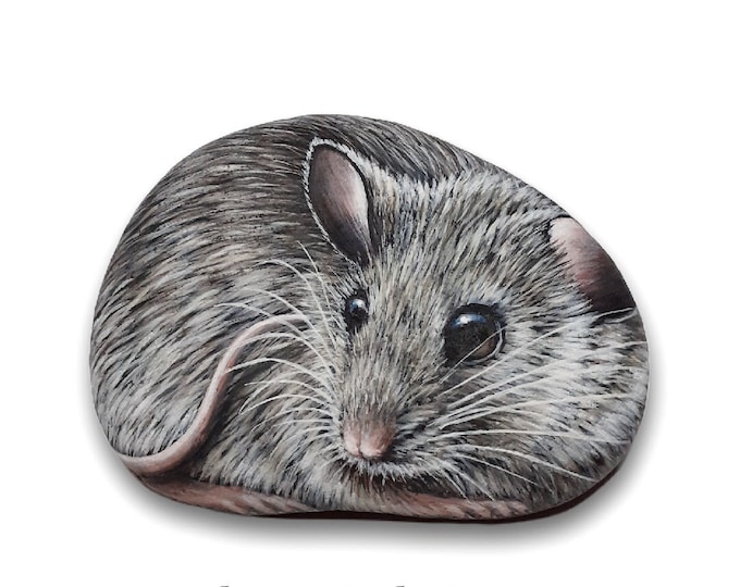 Mouse Acrylic Painting on Natural Stone Hand Painted Rodent, Finished ...