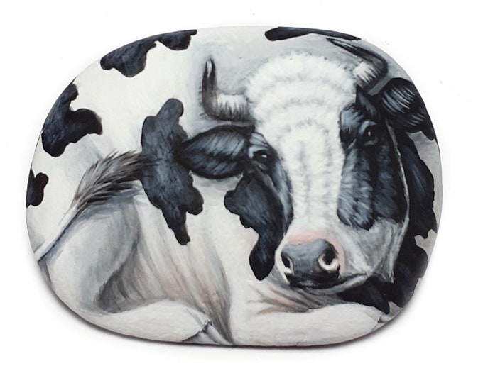 Hand-painted Cute Cow on Natural Sea Pebble Miniature Acrylic - Etsy