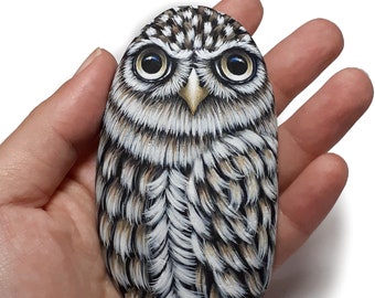 Great Horned Owl Face Portrait Painted Stone Owl Stone Art, Rock ...