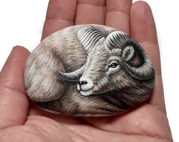 Big Horned Mountain Ram Hand Painted With Acrylics on Flat Sea - Etsy