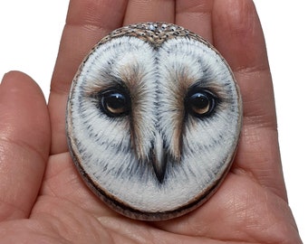 Great Horned Owl Face Portrait Painted Stone Owl Stone Art, Rock ...