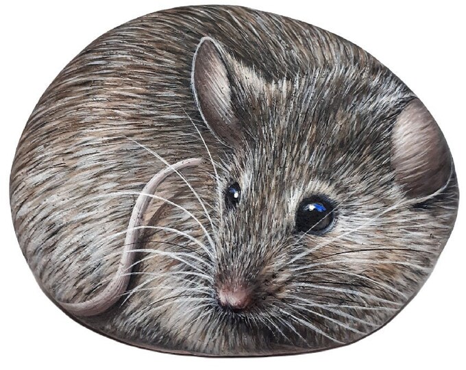 Mouse Acrylic Painting on Natural Stone Miniature Animal - Etsy