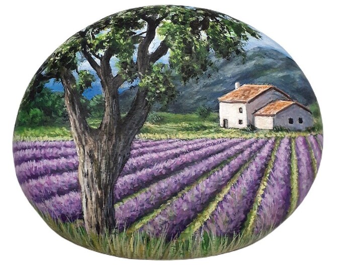 Lavender Fields Original Acrylic Miniature Painting on Sea Stone! Rock ...