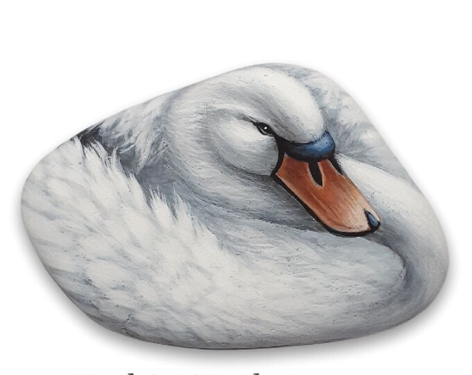 Gorgeous White Swan Hand Painted on Natural Sea Stone With Acrylics ...