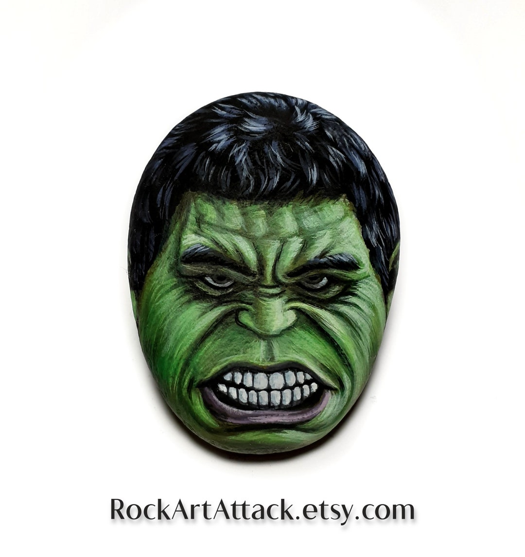 Hulk Face Portrait Painting on Natural Pebble Stone Painting - Etsy