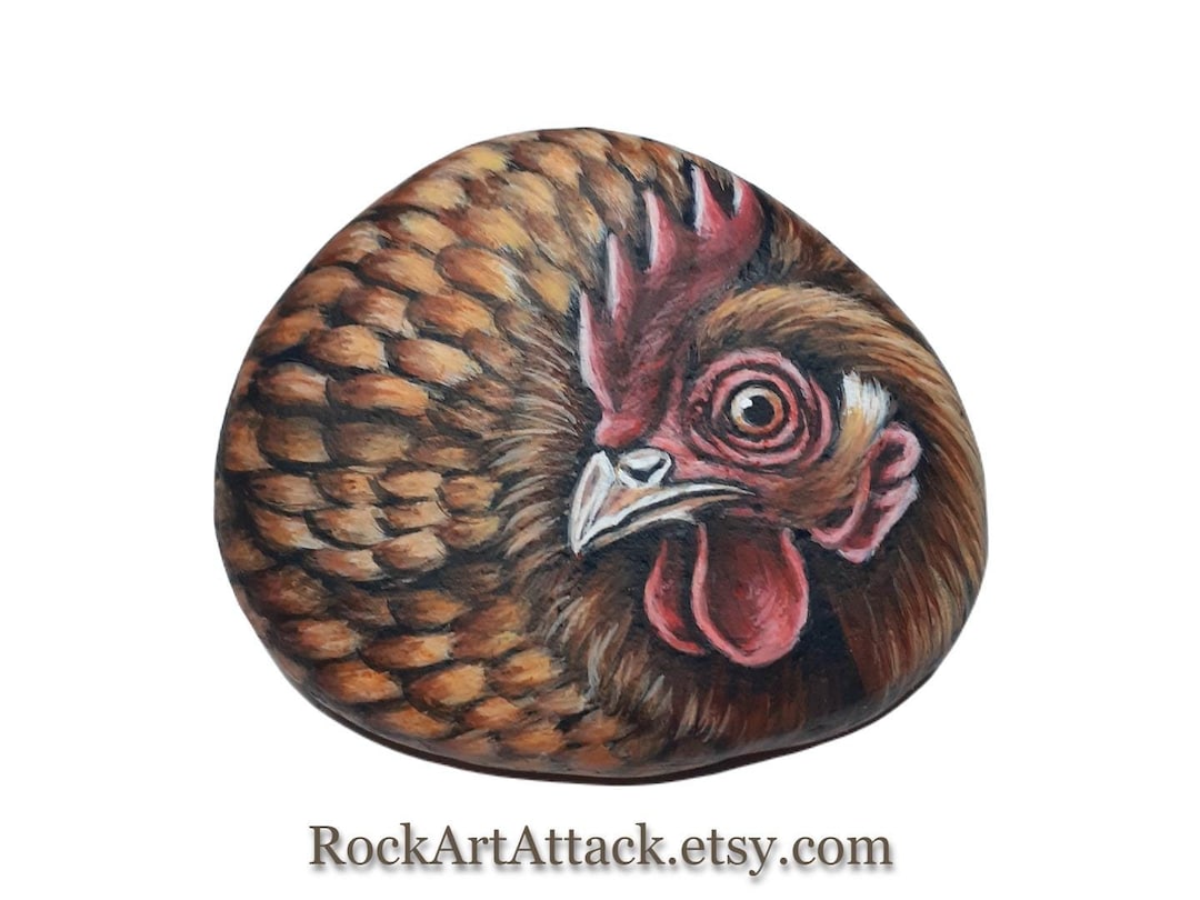 Hand-painted Brown Hen Pebble, Rock Art, Chicken Decor - Etsy