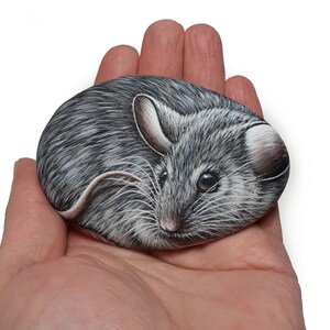 Mouse Acrylic Painting on Natural Stone Hand Painted Rodent, Finished ...