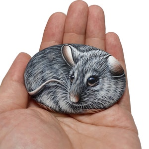 Mouse Acrylic Painting on Natural Stone! Hand Painted Rodent, Finished ...