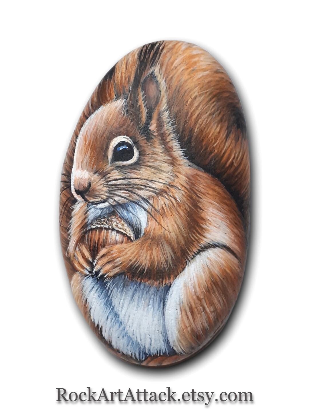 Cute Red Squirrel Holding an Acorn Hand-painted on Stone. Forest Animal ...