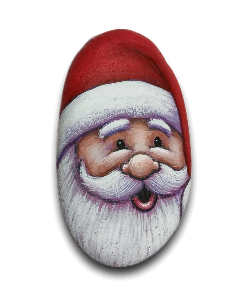 Hand-painted Santa Pebble, Christmas Decor, Unique Stone Painting Art ...