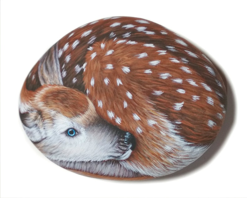 Hand painted stone fawn Painted with acrylics and finished | Etsy