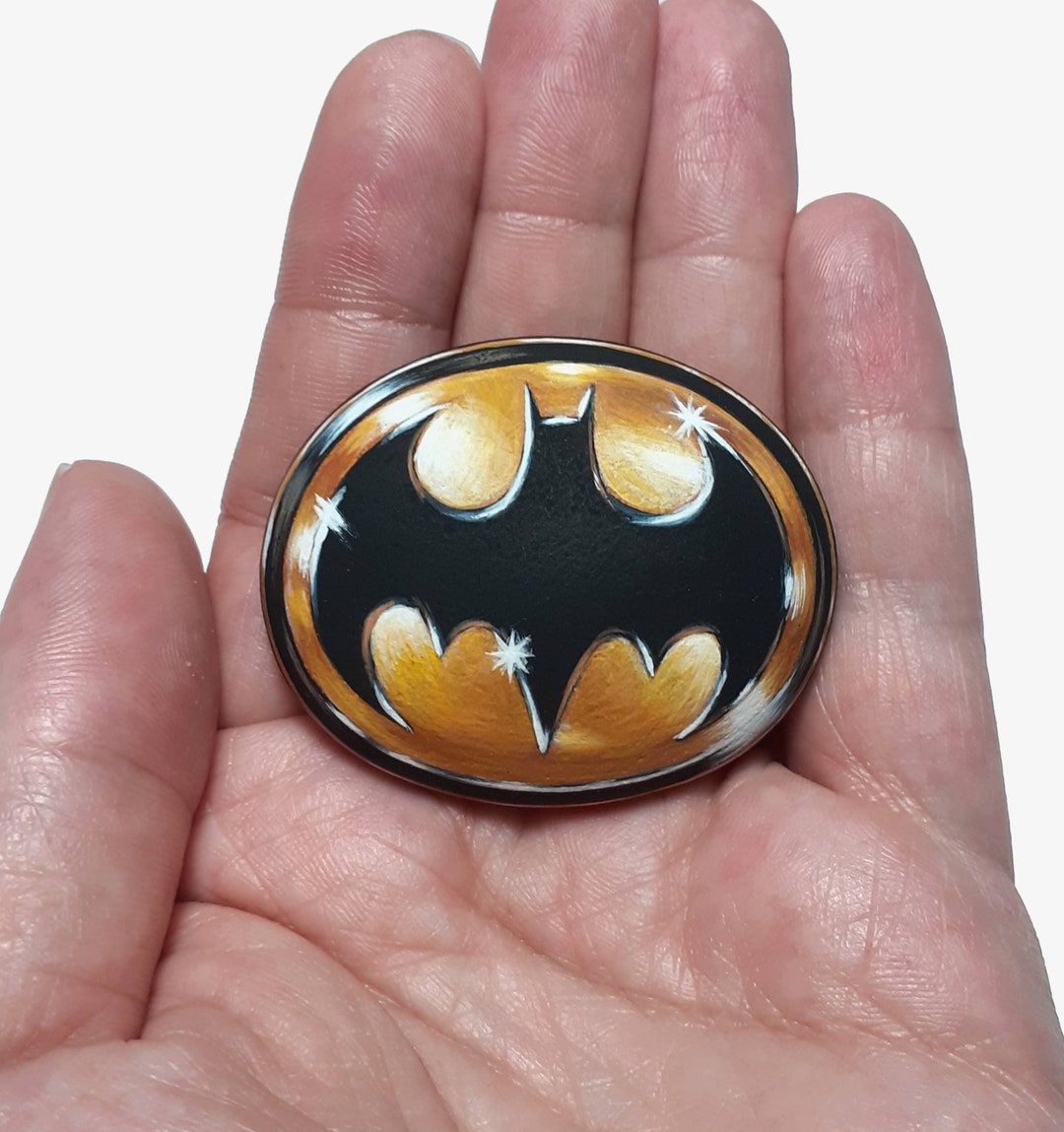Batman Hand Painted on Small Pebble Painted With Acrylics and - Etsy