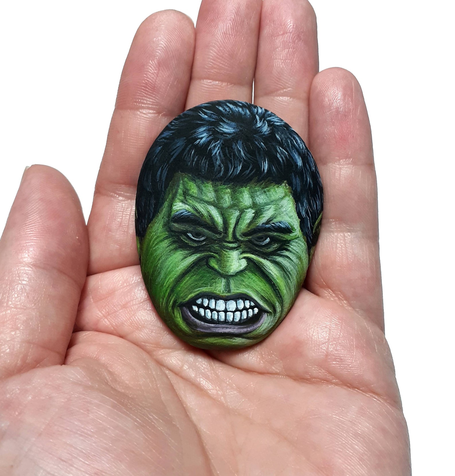 Hulk Face Portrait Painting on Natural Pebble Stone Painting - Etsy