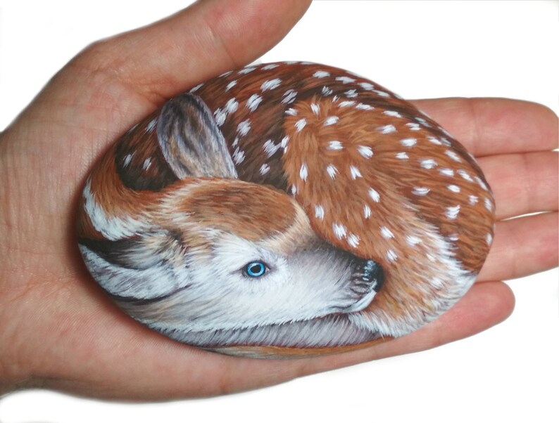 Hand painted stone fawn Painted with acrylics and finished | Etsy