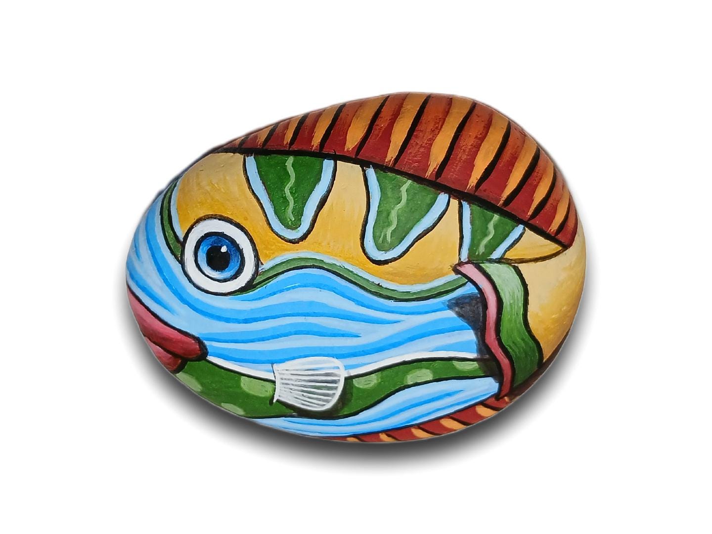 Hand-painted Pebble Art, Colorful Fantasy Fish Decor, Stone Painting ...