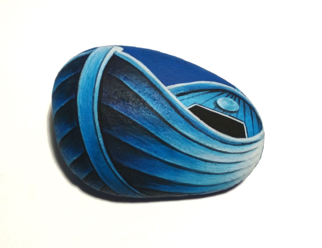 Hand-painted Stone Blue Fishing Boat: Coastal Home Decor - Etsy