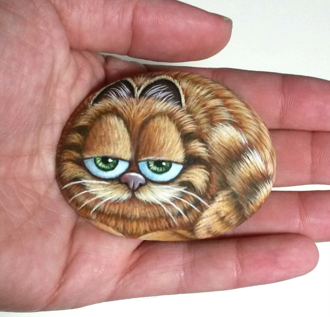 The Garfield Cartoon Cat Hand Painted Pebble Painted With Acrylic ...
