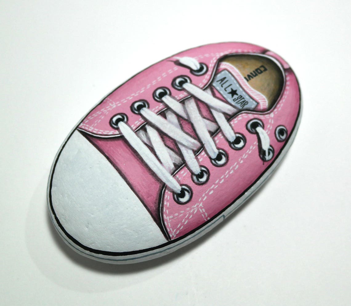 Pink Sneaker Shoe Handmade Painted Stone is Painted With High - Etsy