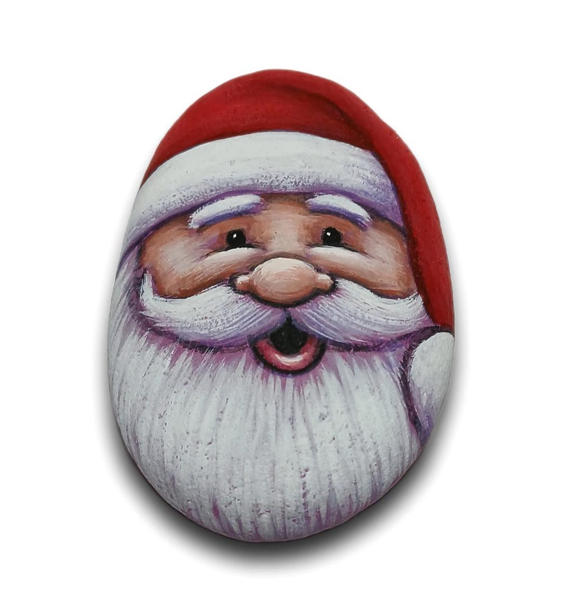 Hand-painted Santa Pebble, Christmas Decor, Unique Stone Painting Art ...